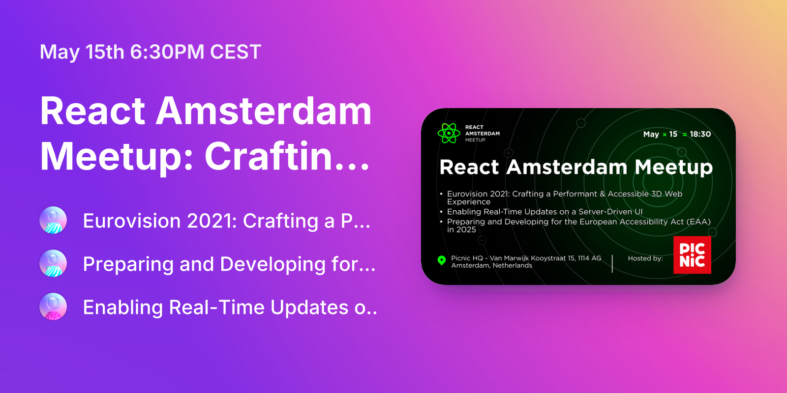 React Amsterdam Meetup: Crafting a Performant & Accessible 3D Web Experience and more! | Guild