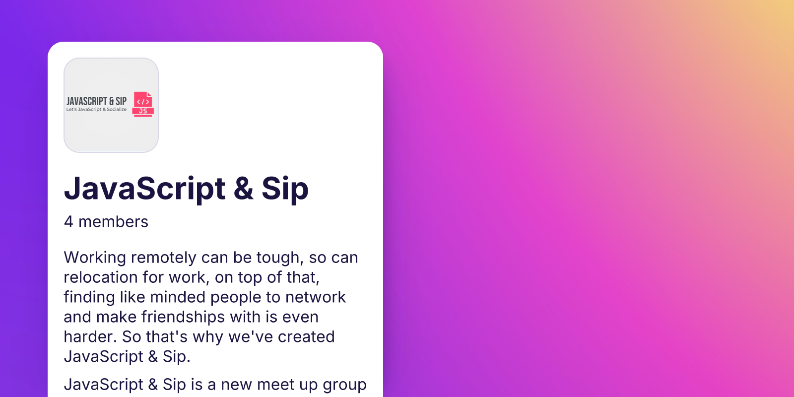 JavaScript & Sip Upcoming Events | Guild